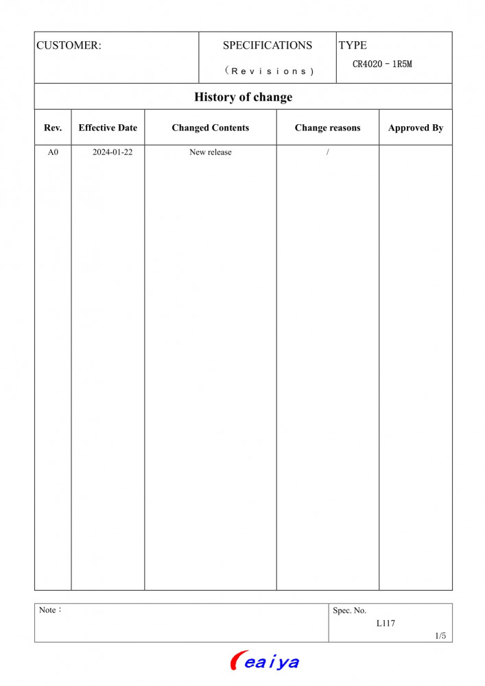 CR4020-1R5M approval specification page 2