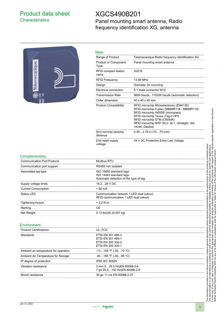 XGCS490B201 technical document page 1