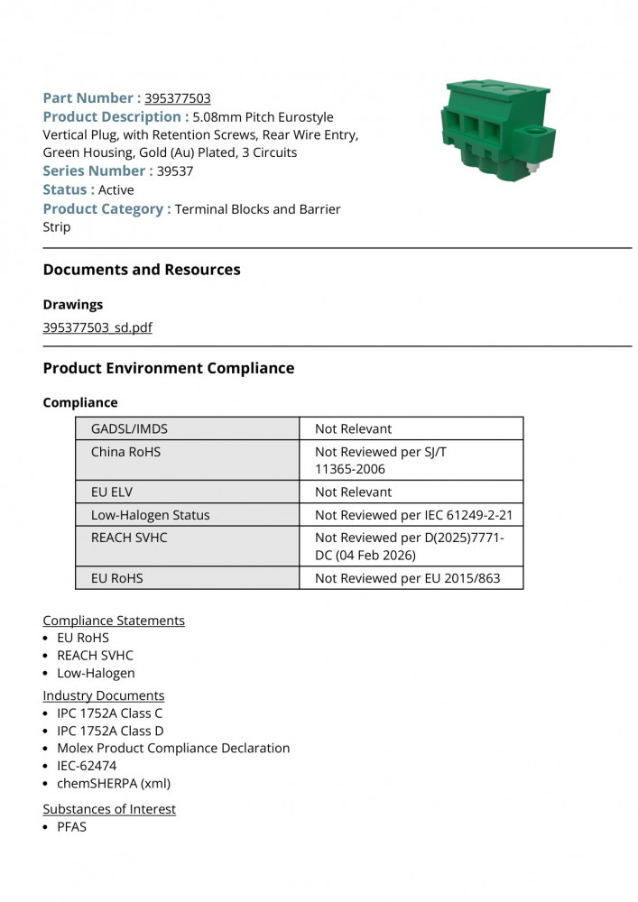 MOLEX product document page 1