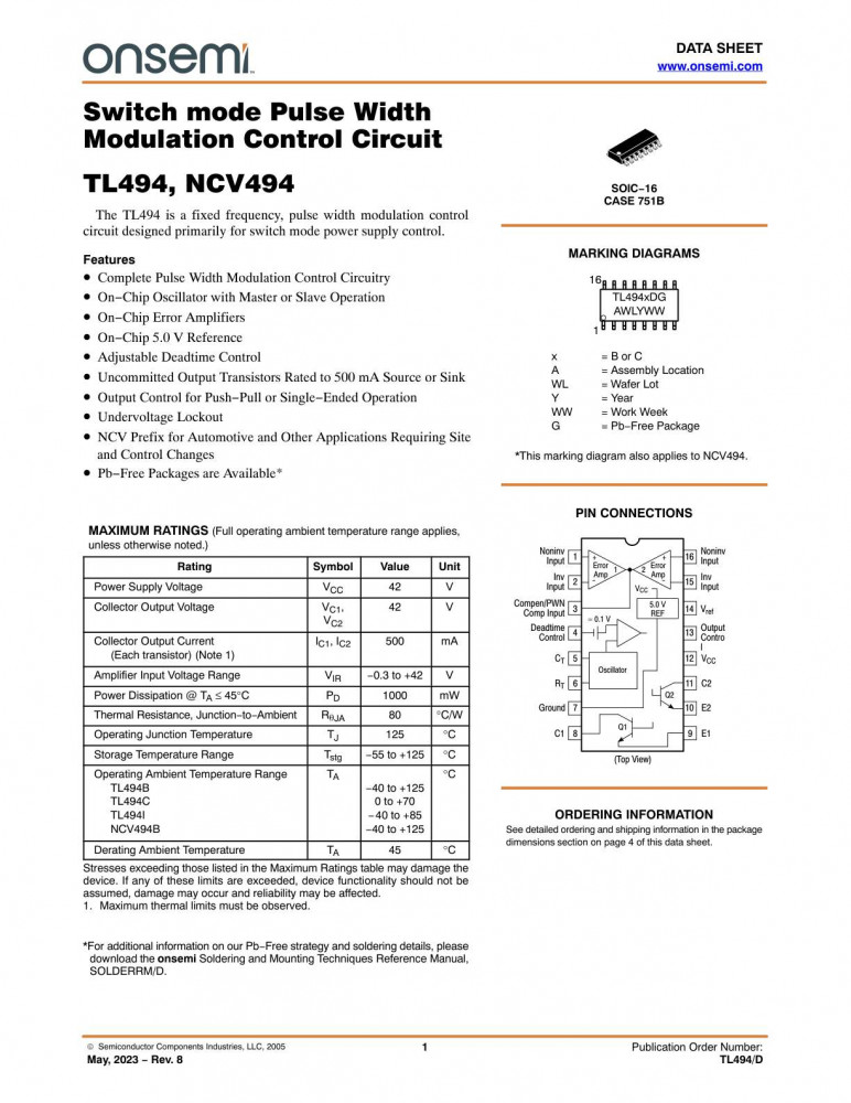 TL494 datasheet page 1