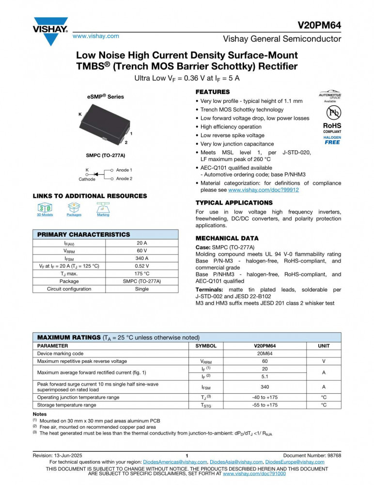 V20PM64 datasheet preview, page 1