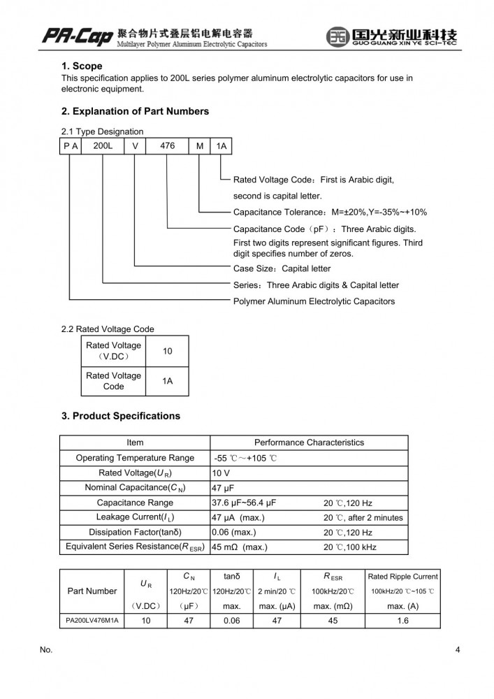 PA200LV476M1A datasheet page 4