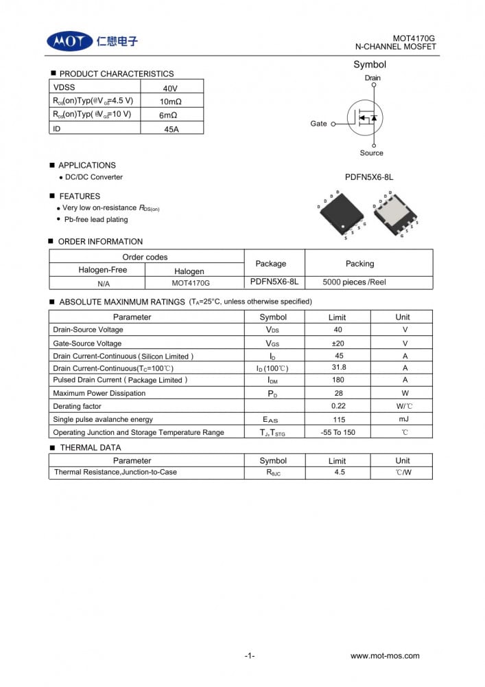 MOT4170G datasheet page 1