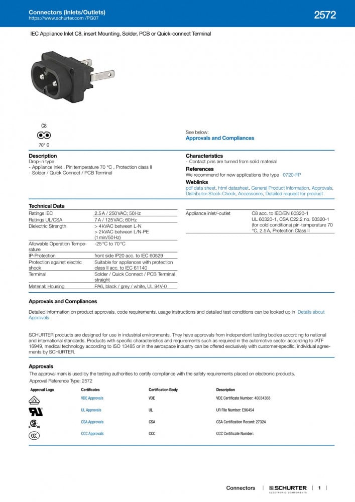 SCHURTER 6160.0026 datasheet page 1