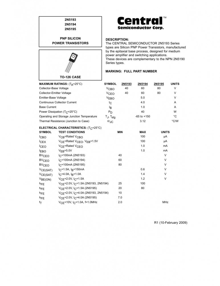 2N5194 datasheet page 1