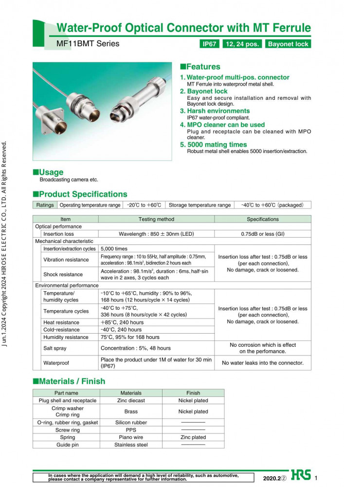 HRS MF11BMT Series documentation page 1