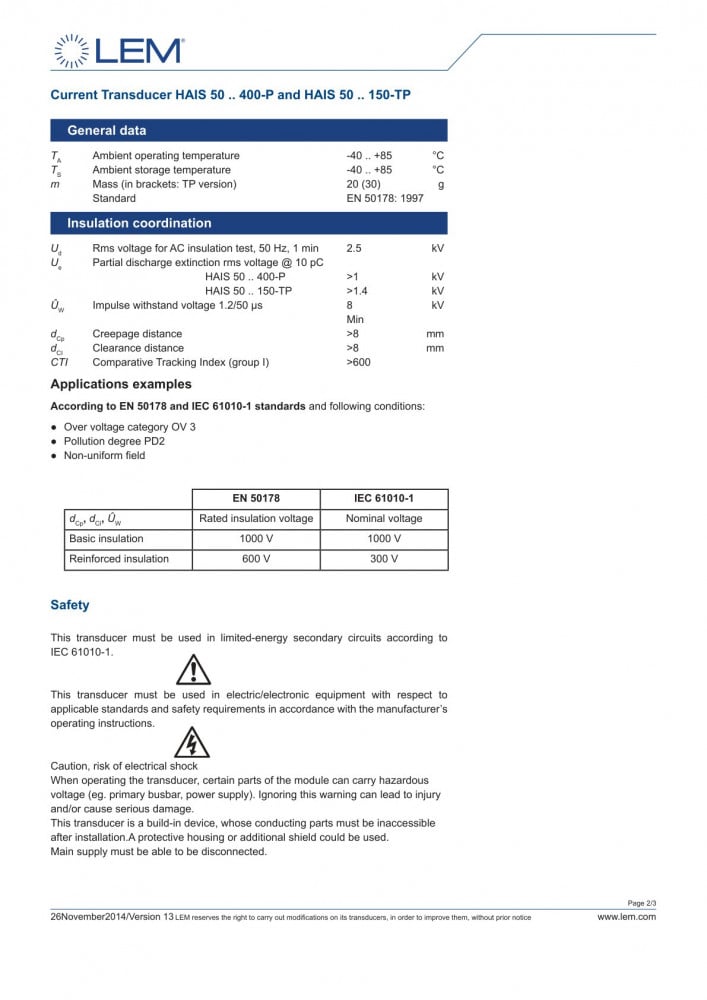 LEM HAIS 50-P datasheet page 2