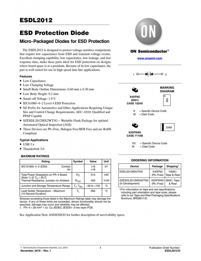 SZESDL2012MX2WT5G datasheet page 1