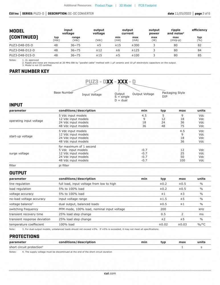 CUI PUZ3-D series datasheet page 2