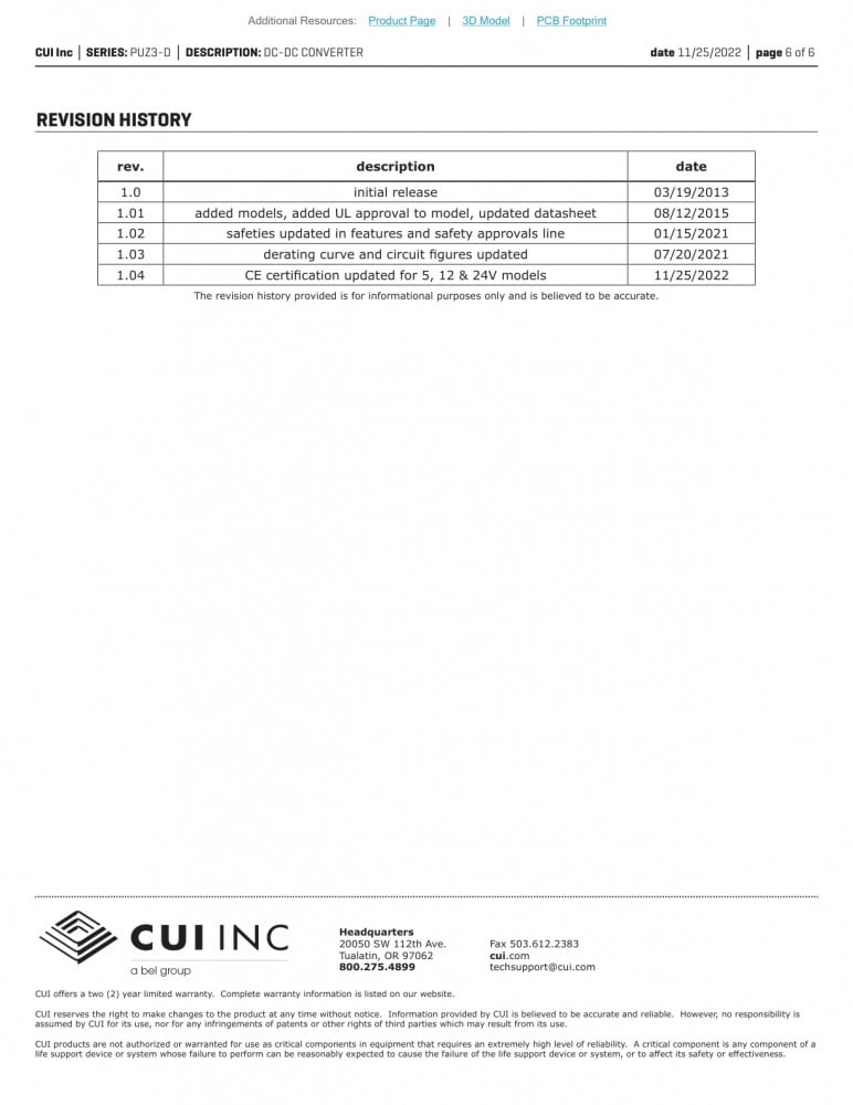 CUI PUZ3-D series datasheet page 6