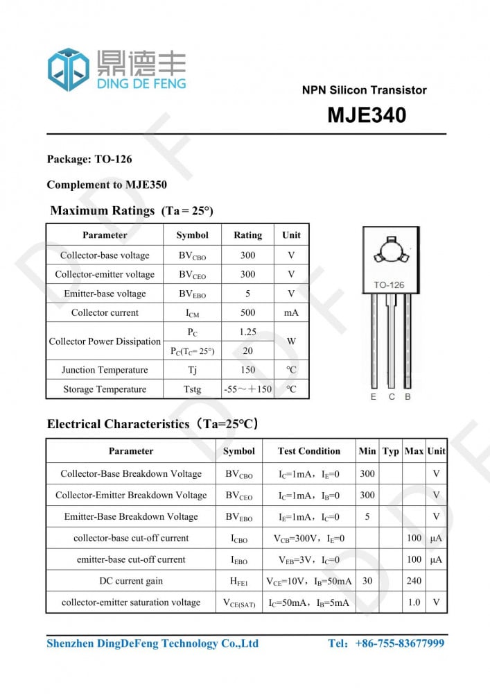 DDF MJE340 datasheet page