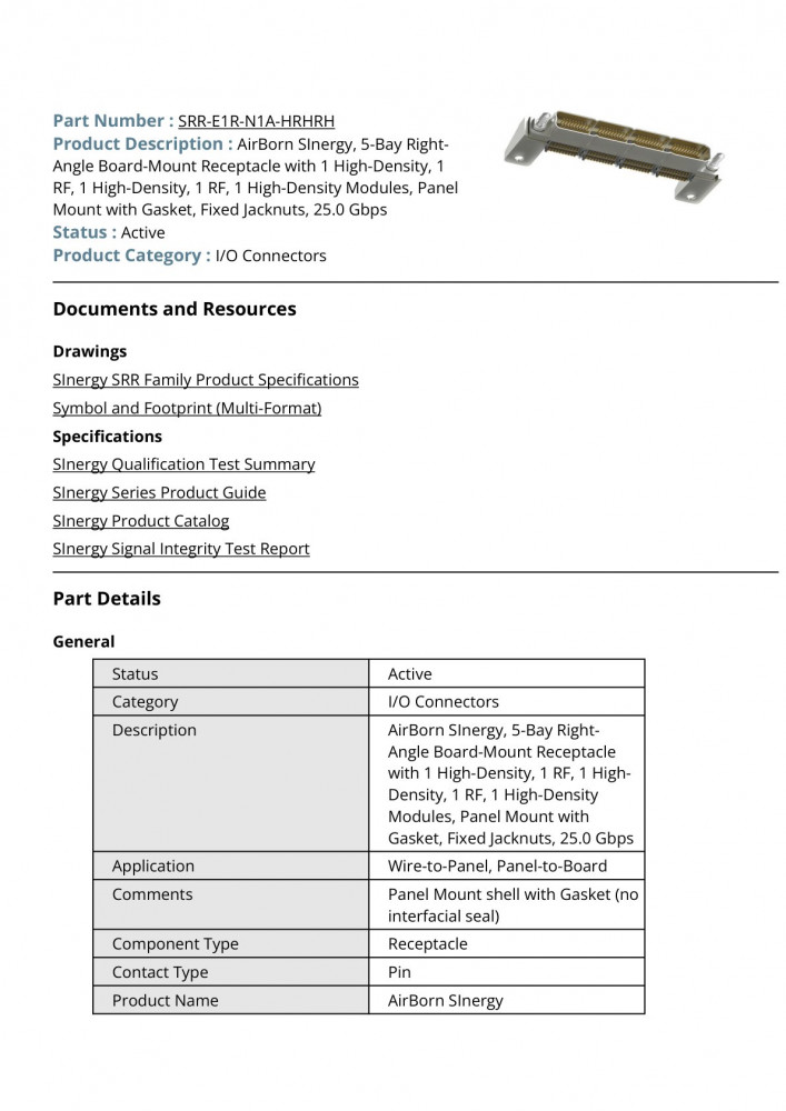 SInergy SRR family technical document preview, page 1