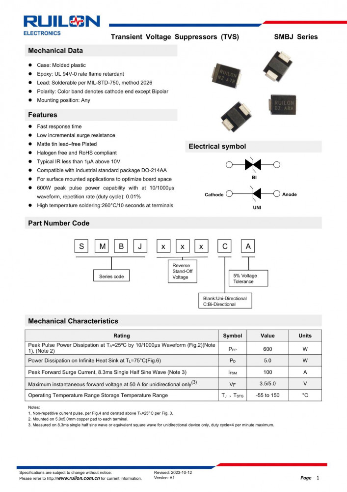 SMBJ440CA datasheet page 1