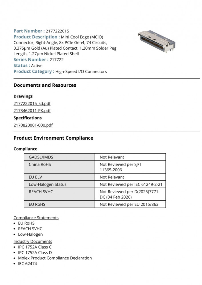 MOLEX 2177222015 technical document page 1