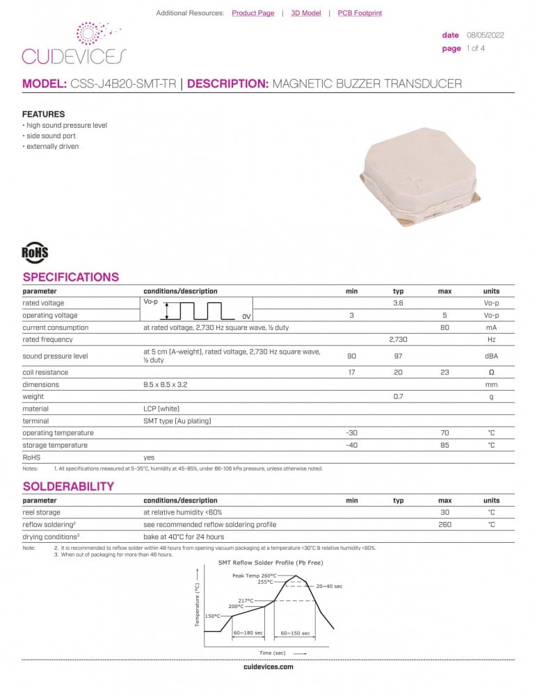 CSS-J4D20-SMT-TR technical document page 1