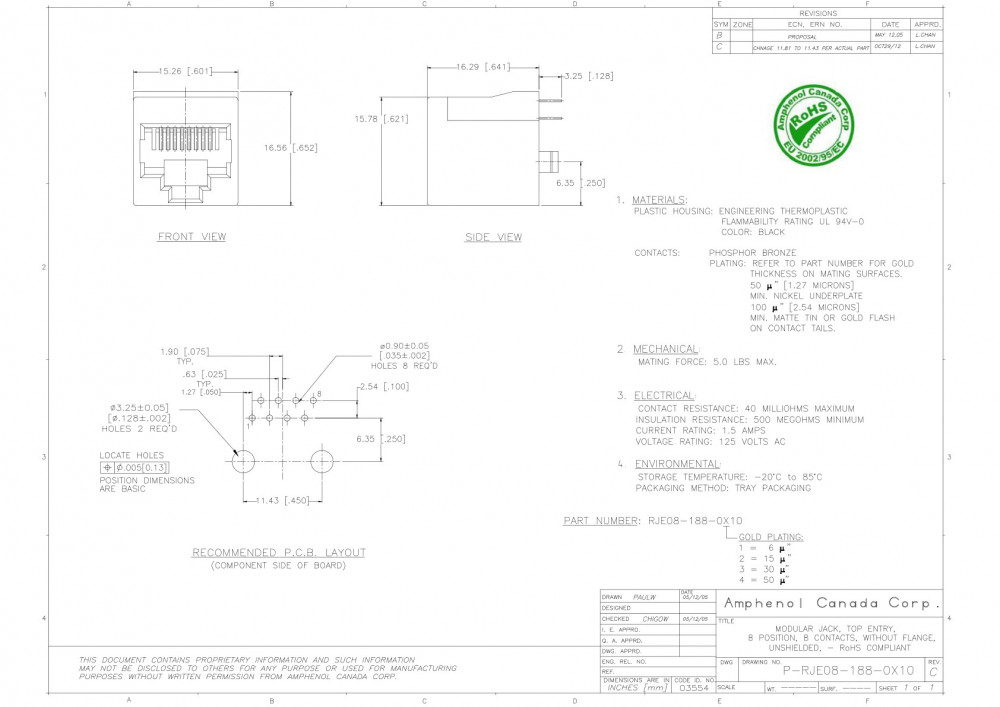 Amphenol RJE081880110 technical drawing page