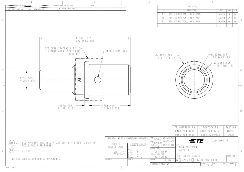 TE Connectivity 0460-204-0490 controlled drawing preview