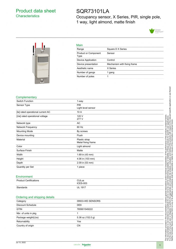 SQR73101LA technical document page 1