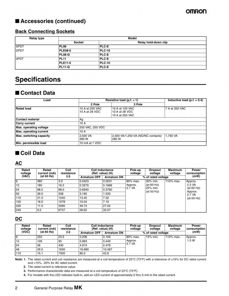 PF113A-E and MK relay documentation, page 2