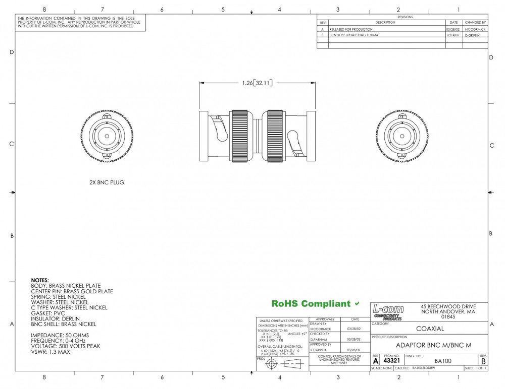 L-com BA100 technical drawing preview