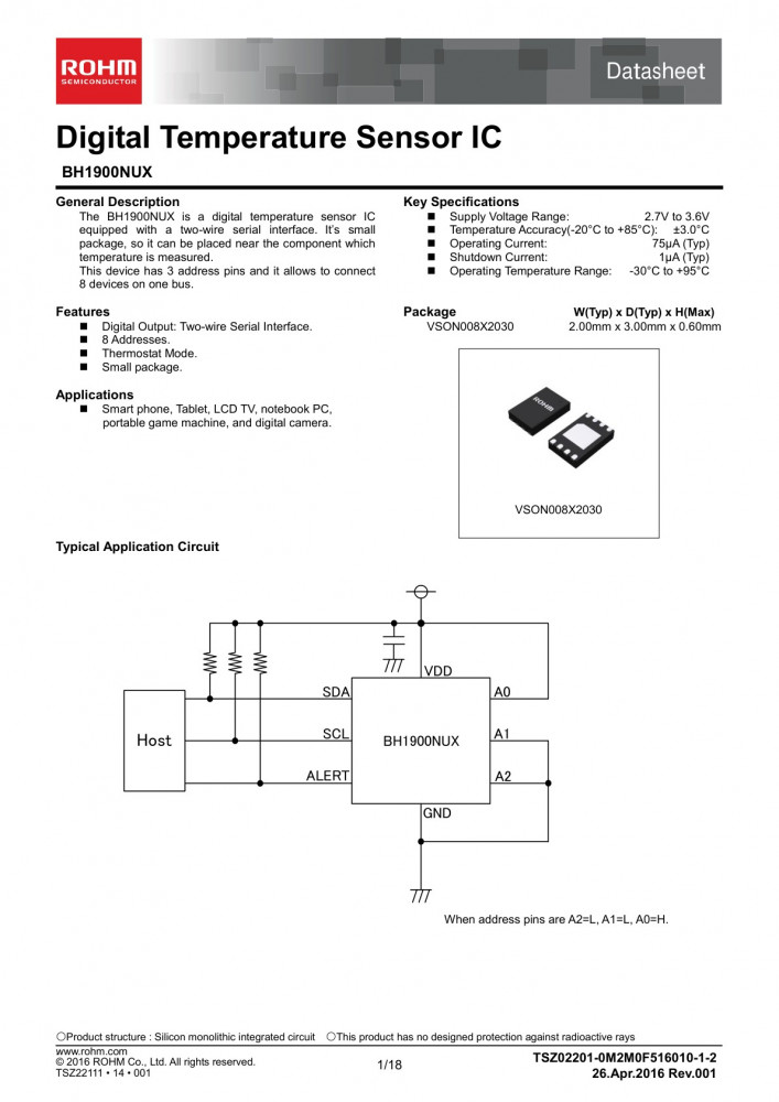 BH1900NUX-TR datasheet page 1