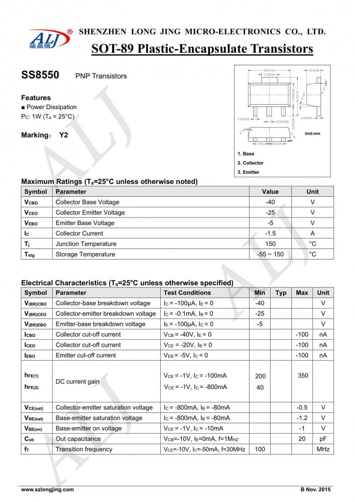 SS8550 ALJ datasheet page 1