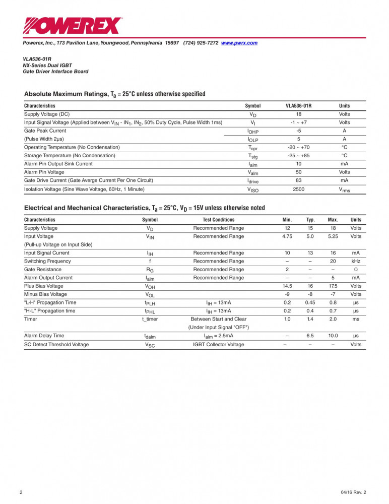 VLA536-01R technical document page 2