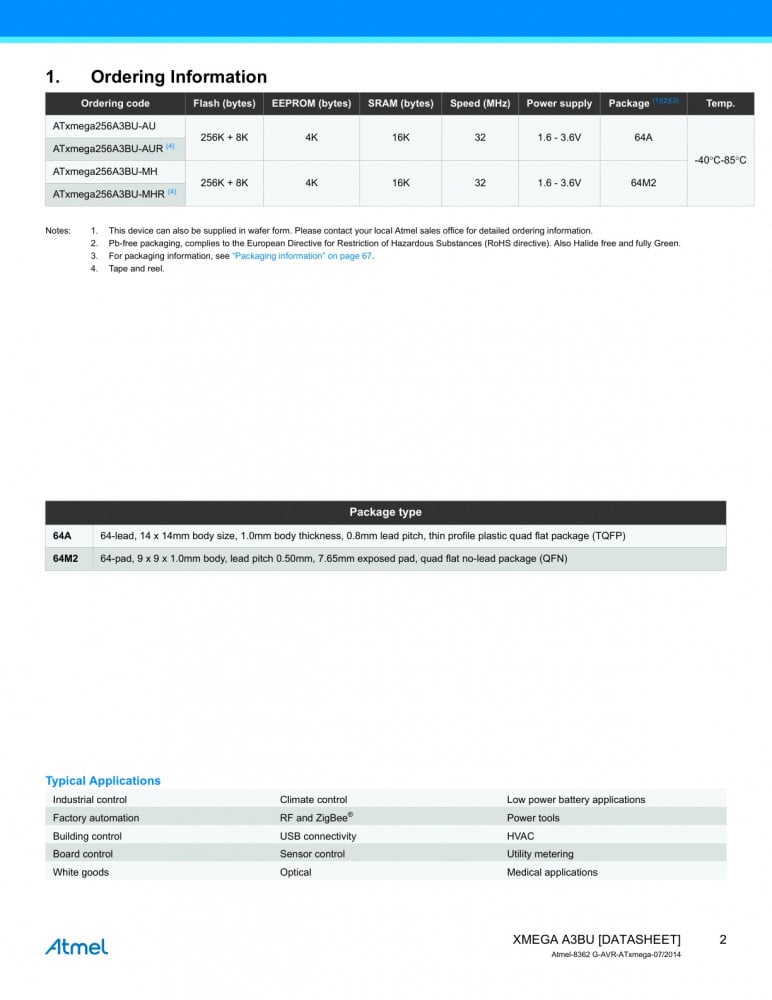 ATxmega256A3BU datasheet page 2