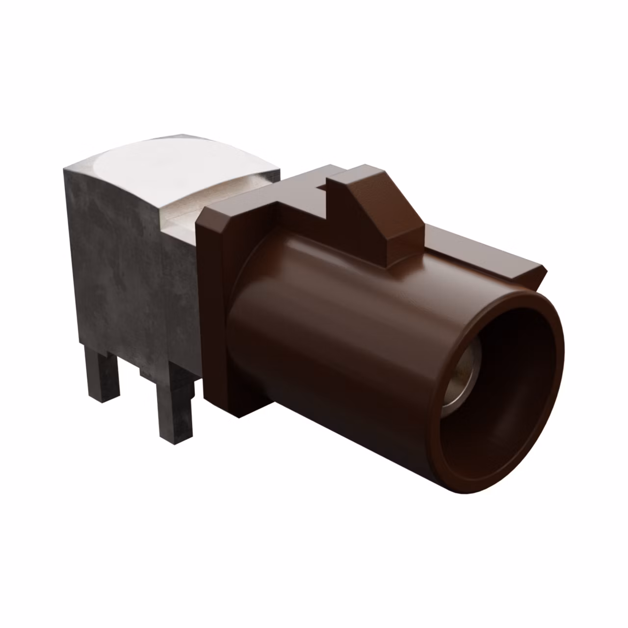 FAKRA Jack, Right-Angle, PCB Receptacle, Through Hole, Brass Body, Tin (Sn) Plated, Keying Code F, Brown, 50 Ohms for sale