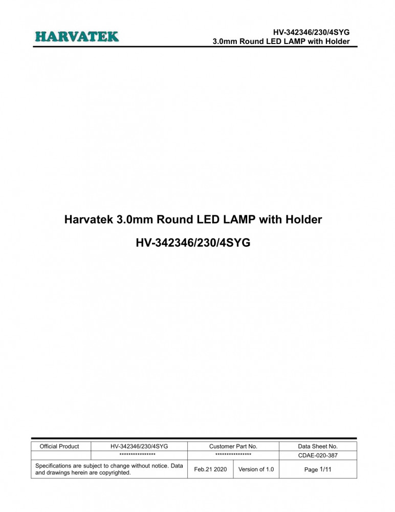 HV-342346/230/4SYG datasheet page 1