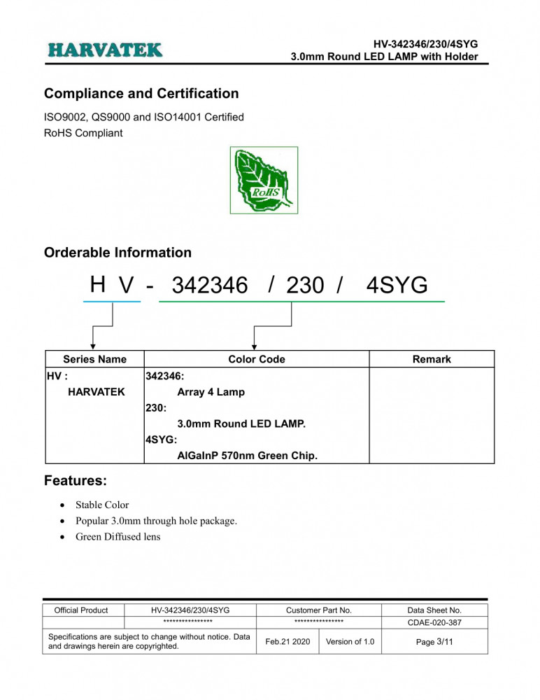 HV-342346/230/4SYG datasheet page 3