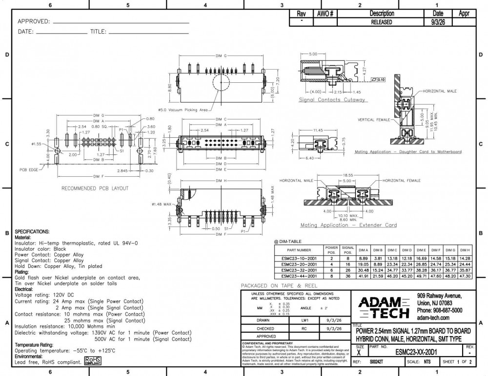 ADAM TECH ESMC connector technical drawing, page 1