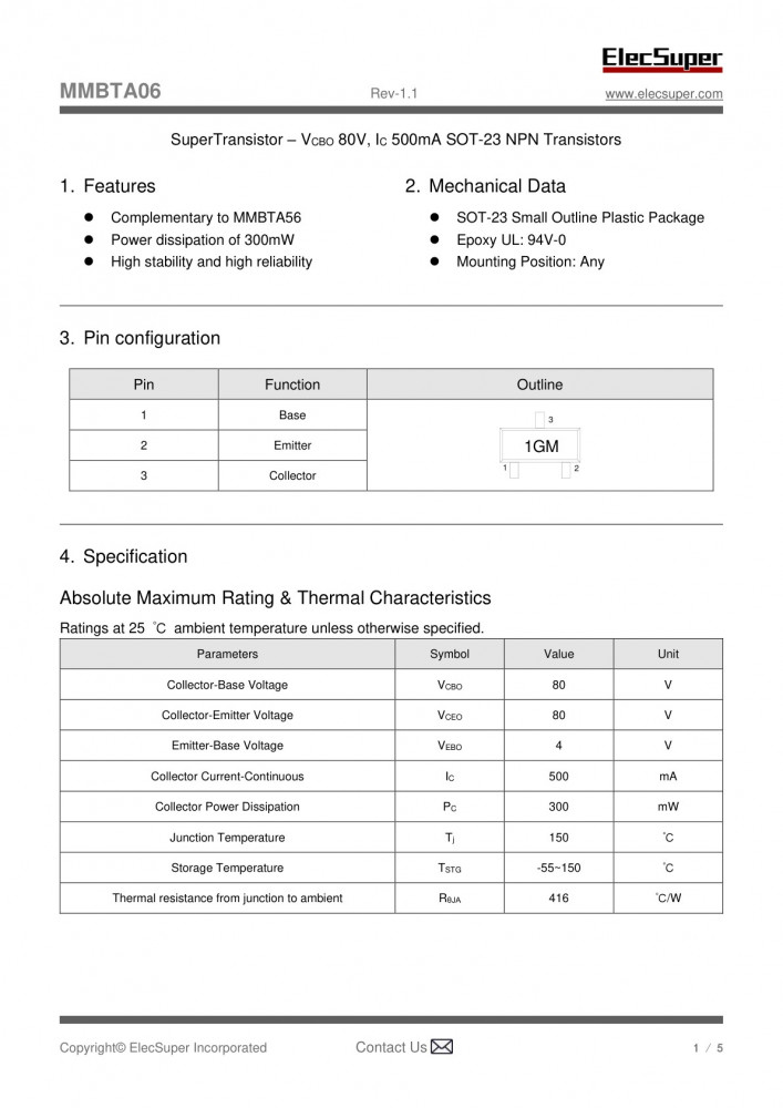 MMBTA06 datasheet page 1