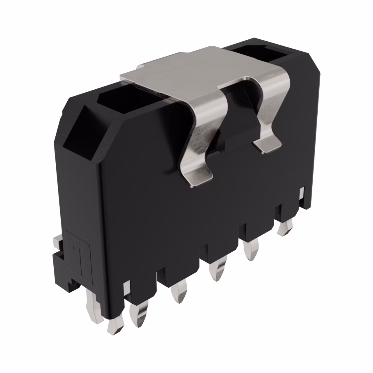 Micro-Fit 3.0 Vertical Header, 3.00mm Pitch, Single Row, 5 Circuits, with Solder Tab, 0.38µm Gold Plating, Glow-Wire Capable, Black, Tape and Reel