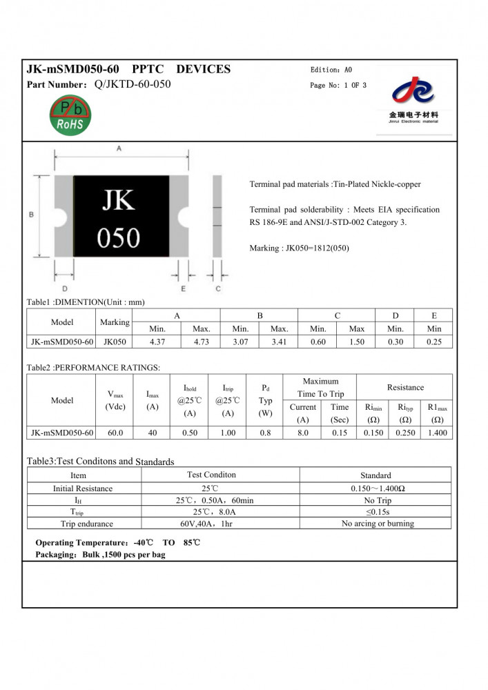 Jinrui JK-MSMD050-60V datasheet page 1