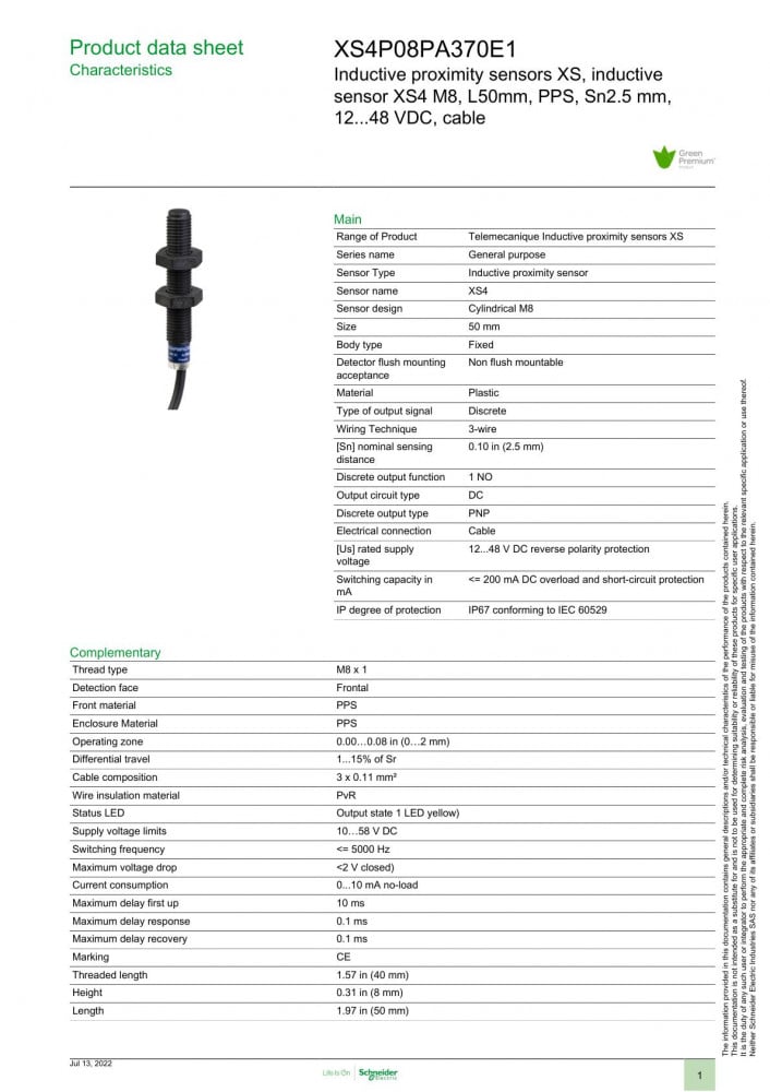 XS4P08PA370E1 technical document page 1