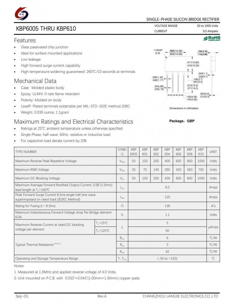 KBP610 datasheet page 1