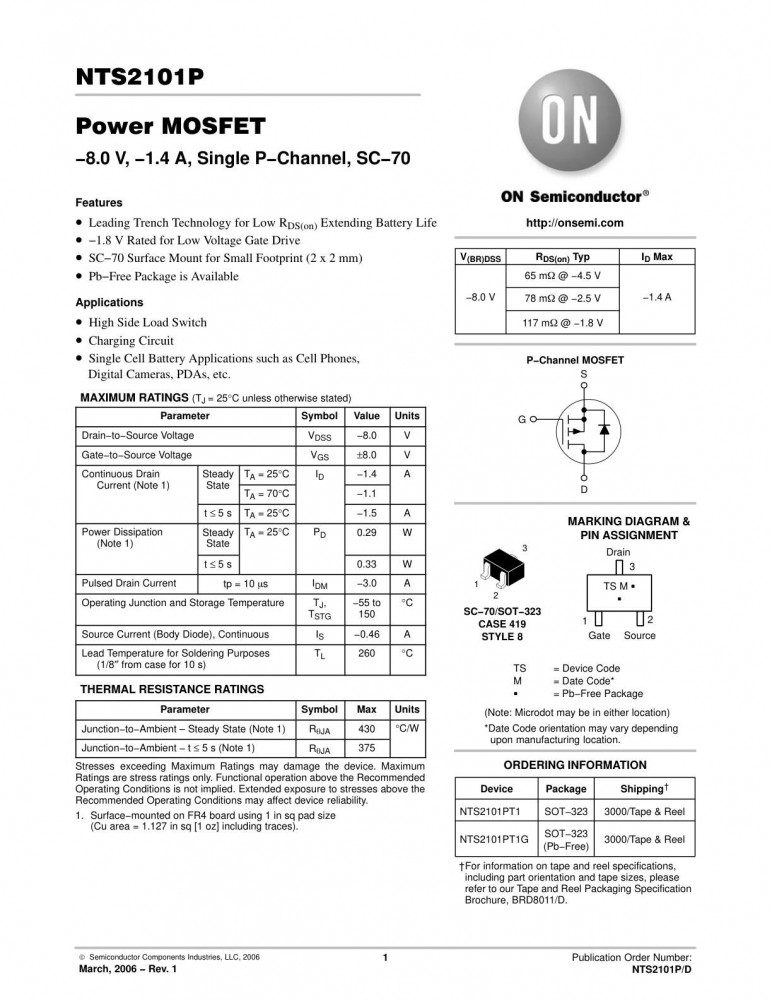 NTS2101PT1G datasheet page 1