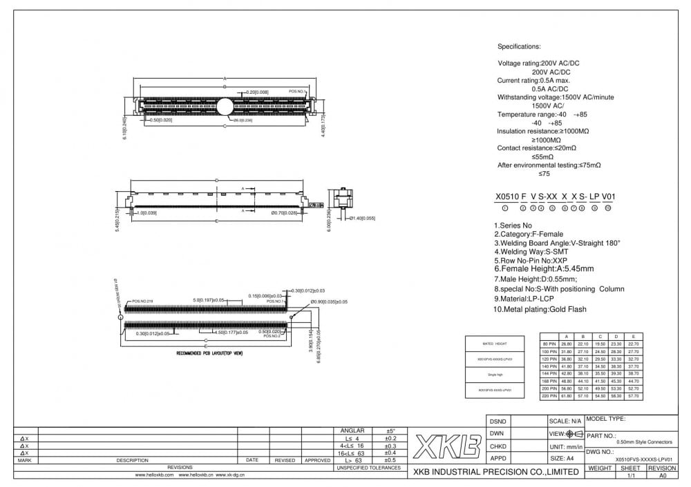XKB Connection X0510FVS-120AS-LPV01 technical drawing