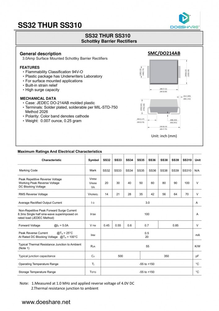 Doeshare SS32 datasheet page 1