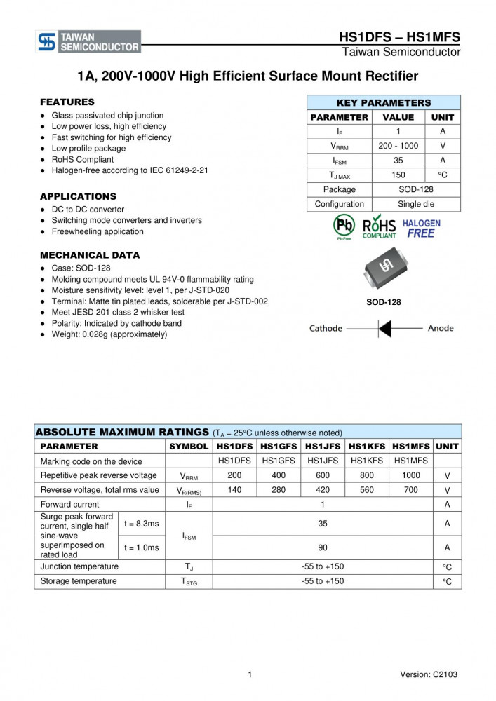 HS1JFS datasheet page 1