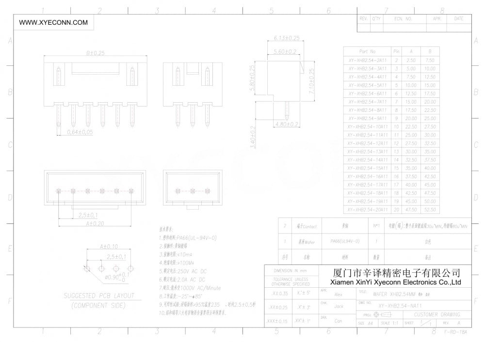 XY-XHB2.54-10A11 technical document preview