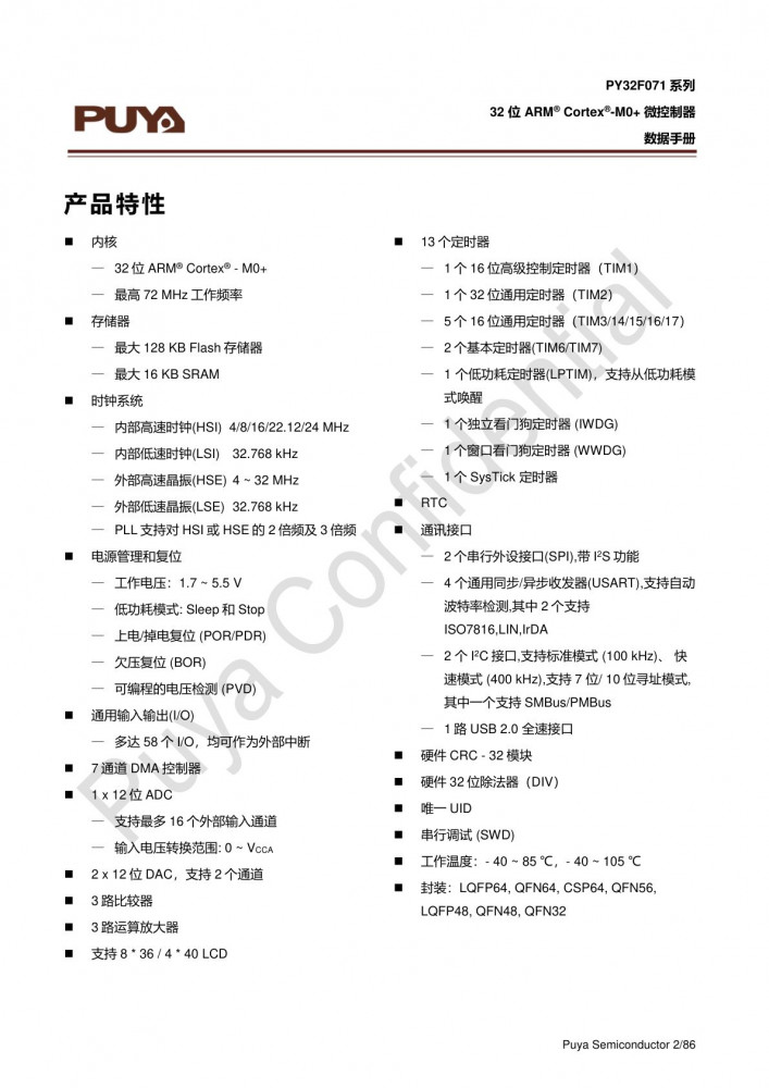 PY32F071 datasheet page 2