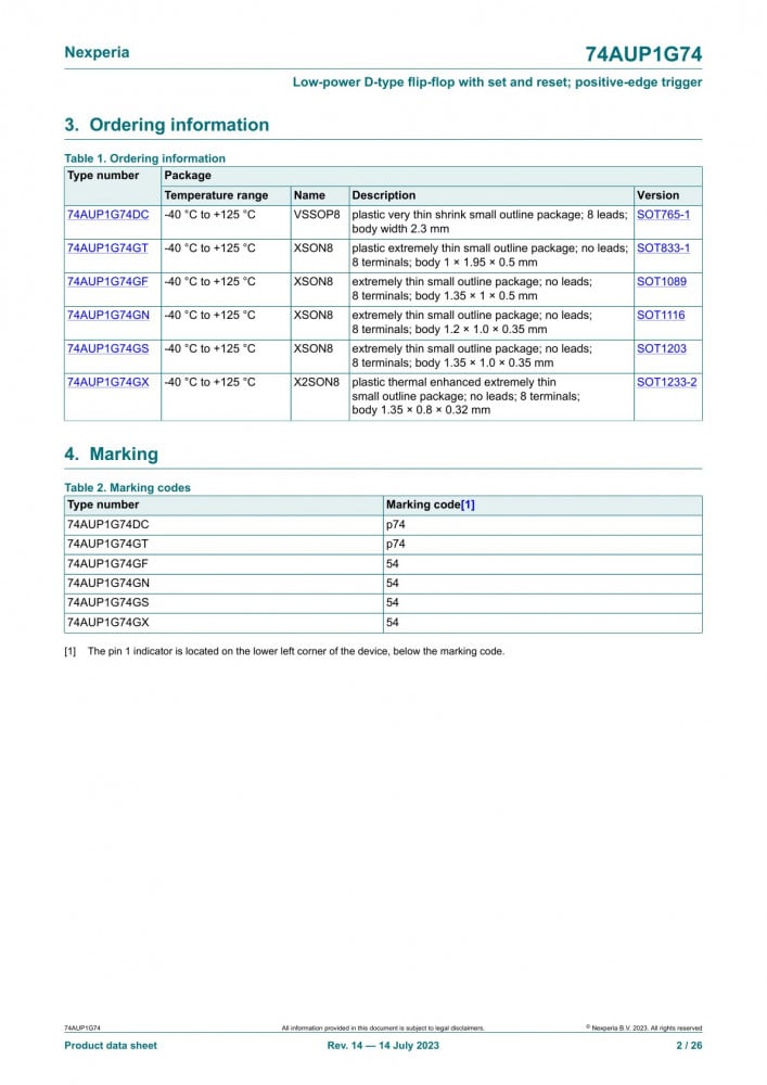 74AUP1G74 datasheet page 2
