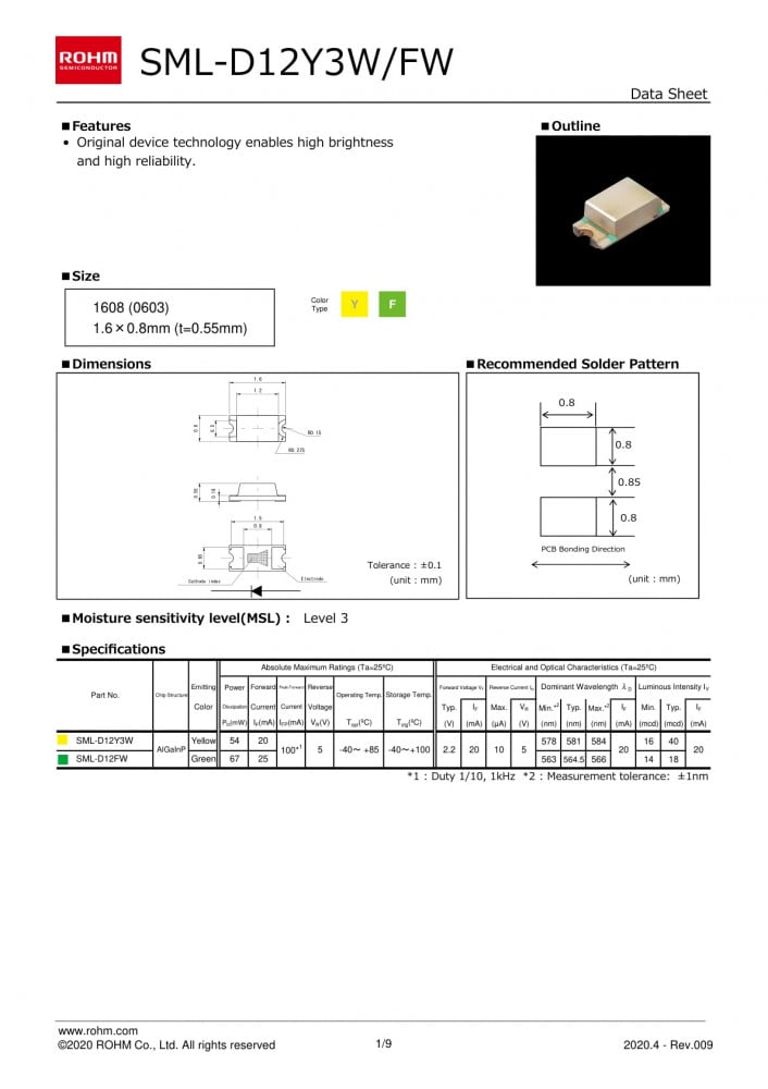 SML-D12FWT86 datasheet page 1