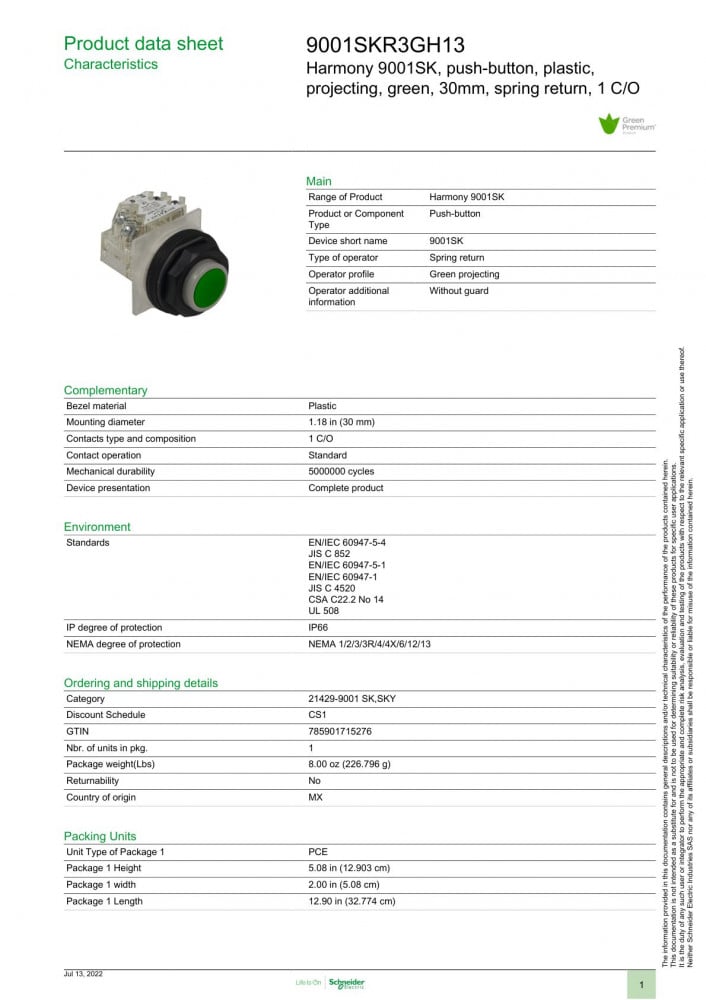 9001SKR3GH13 technical document page 1