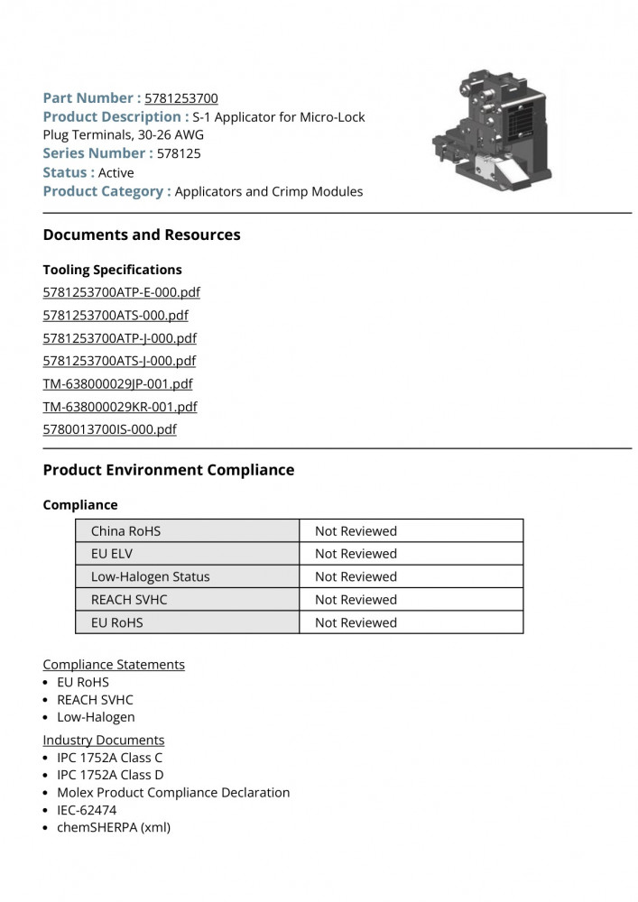 Molex tooling document preview, page 1