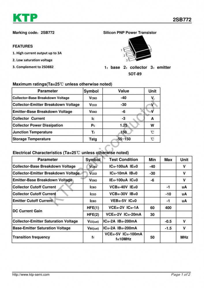 2SB772 KTP datasheet page 1