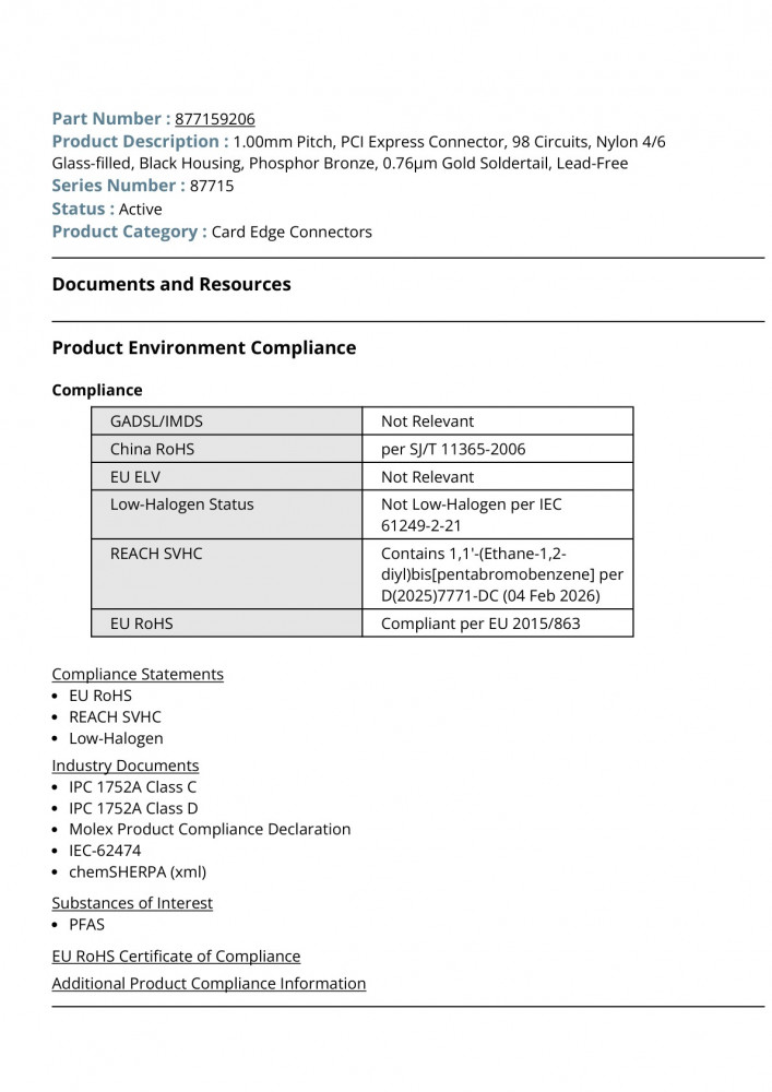 MOLEX 877159206 technical document page 1