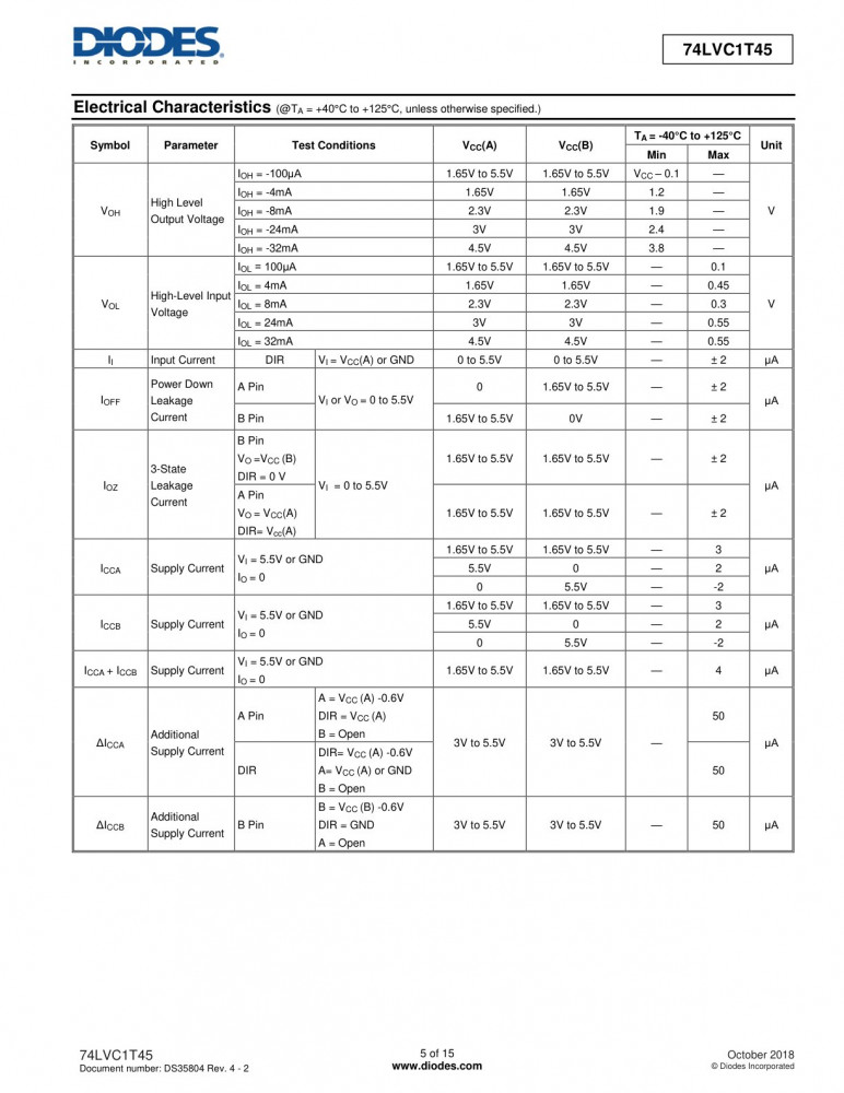 74LVC1T45Z6-7 datasheet page 5